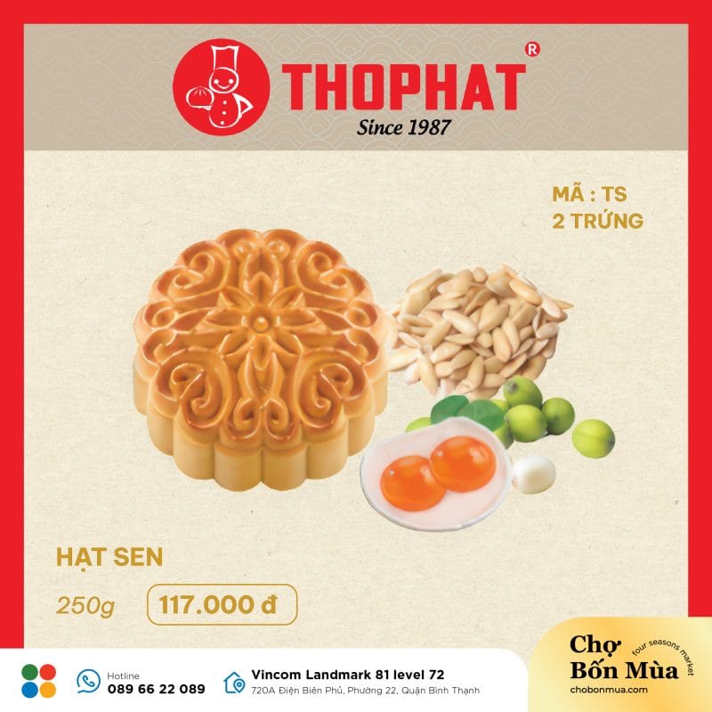 Bánh Trung Thu Hạt Sen 2 Trứng 250g - Chợ Bốn Mùa